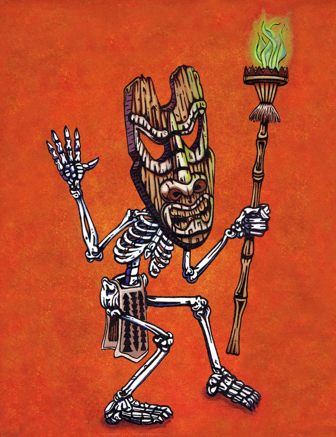 Tiki Dancer, 8x10 Print, Day of the Dead Art, Christmas Gift, Tiki God ...