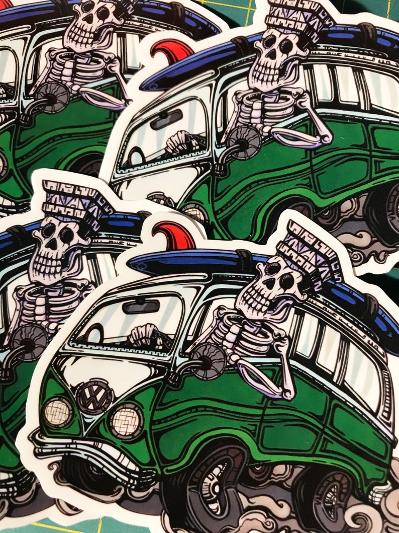 VW Bus Skeleton Surfer Sticker: Waterproof Van Decal - Etsy