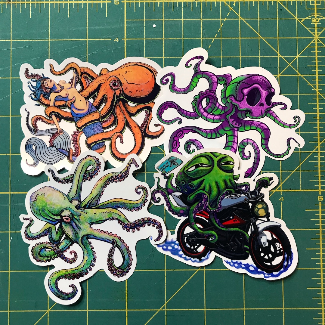 Octopus Sticker Bundle: Weatherproof Ocean Creature Decals - Etsy