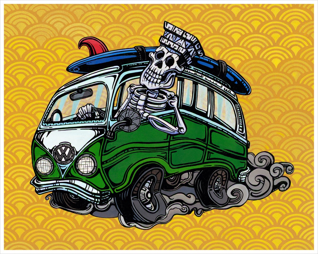 Van Life Art for Surfer Art Print of Surf Van Tiki Art Hippie Wall Art ...