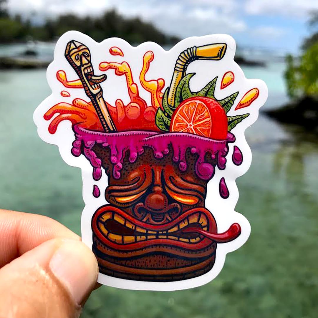 Tiki Mug Sticker for Tiki Bar Art Volcano Lava Sticker Cocktail Drink ...