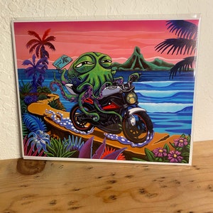 Biker Octopus Motorcycle Art Print Hawaii Wall Art Nautical Ocean Beach ...