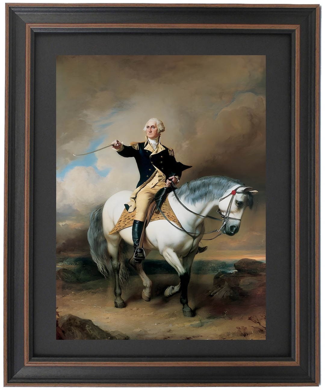 Framed Portrait of George Washington Taking the Salute at Trenton by ...