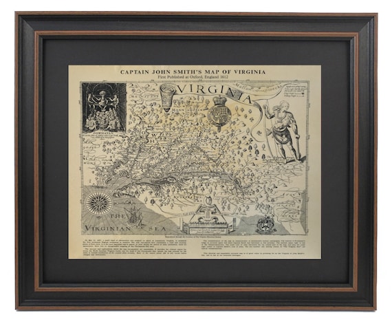 Framed Captain John Smith's Map of Virginia 1612. Handmade | Etsy