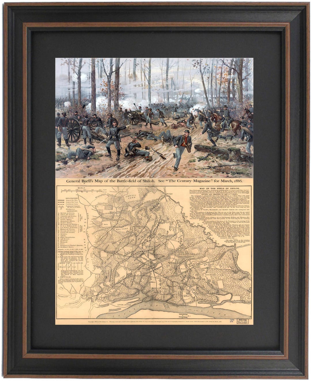 Framed Battle of Shiloh by Thure De Thulstrup With Battlefield Map ...
