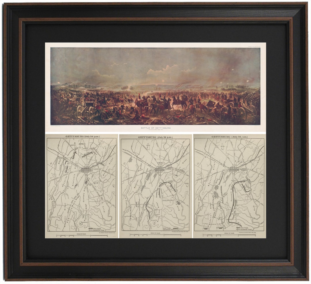 Framed Battle of Gettysburg Illustration and Three Day Troop Movement ...