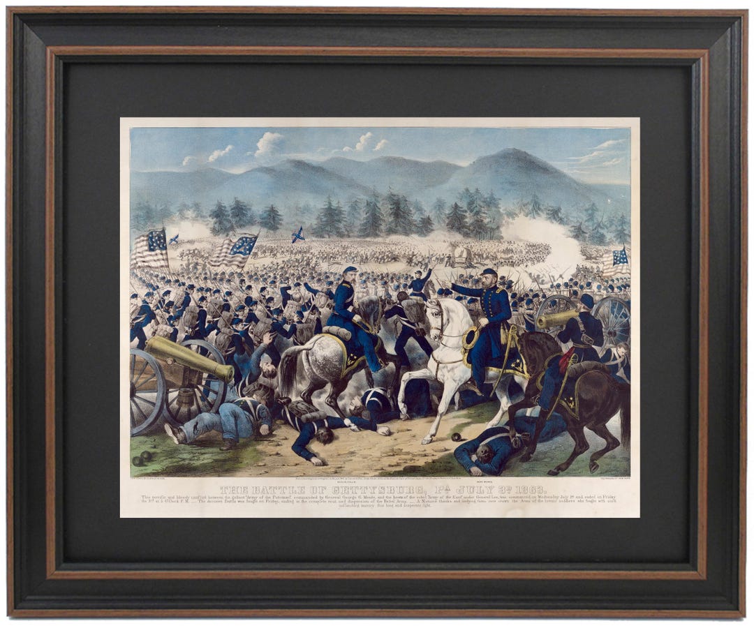 Framed Battle of Gettysburg Print: Currier and Ives Lithograph ...