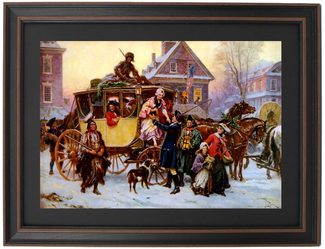Framed Christmas Coach Print by JLG Ferris, Holiday Scene, Handmade in ...