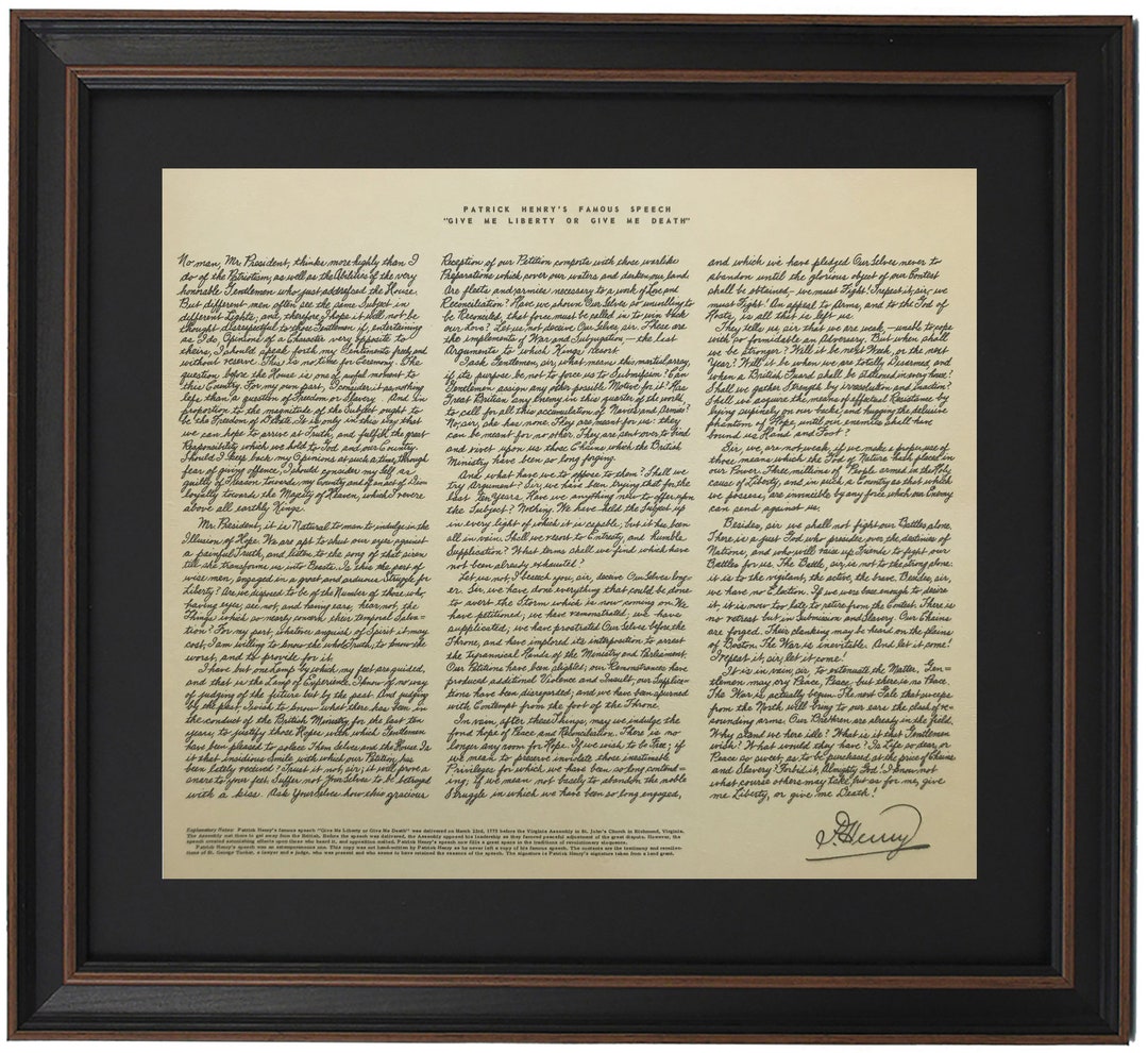 Framed Give Me Liberty or Give Me Death Speech, Patrick Henry ...