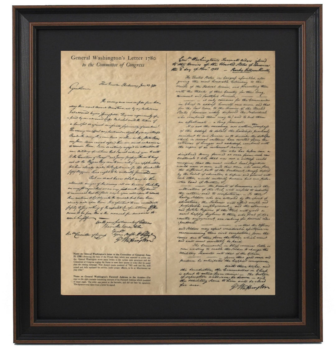 Framed General Washington's Farewell Orders to Armies 1783 (excerpts ...