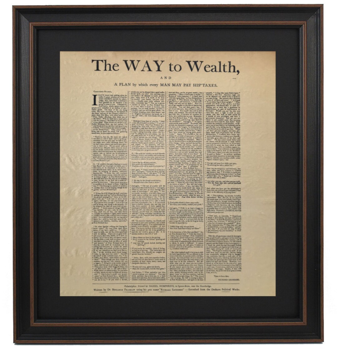 Framed Ben Franklin's the Way to Wealth. Handmade in USA. Free Shipping ...