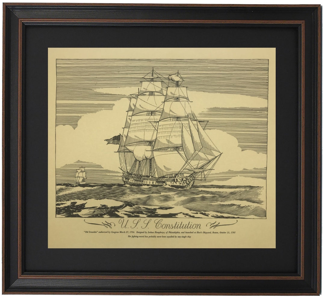 Framed USS Constitution Drawing: Patriotic Wall Art, Handmade in USA - Etsy