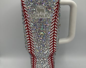 Handcrafted Baseball Stitch Rhinestone Stanley Tumbler Cup - Unique ...