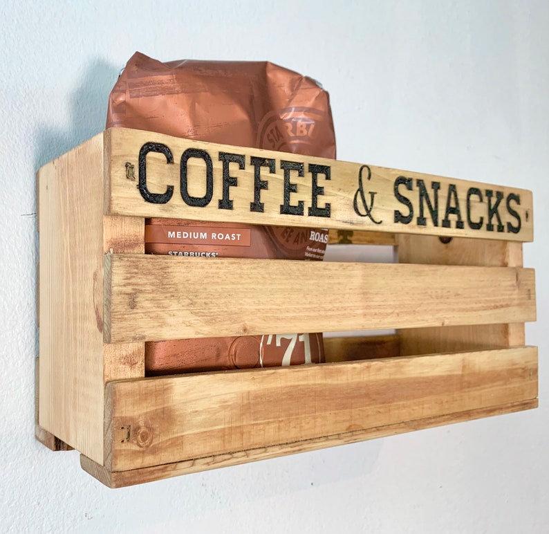 Coffee snacks wood crate kitchen counter cofffee station | Etsy