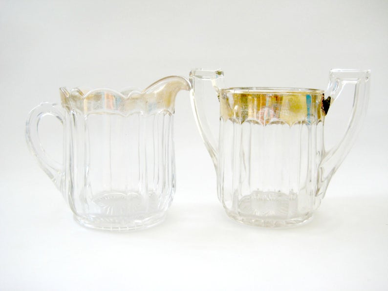 Glass Sugar and Creamer With Gold Rim Vintage Sugar and - Etsy