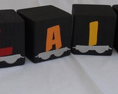 Items similar to Train Blocks done with metallic silver and rainbow ...