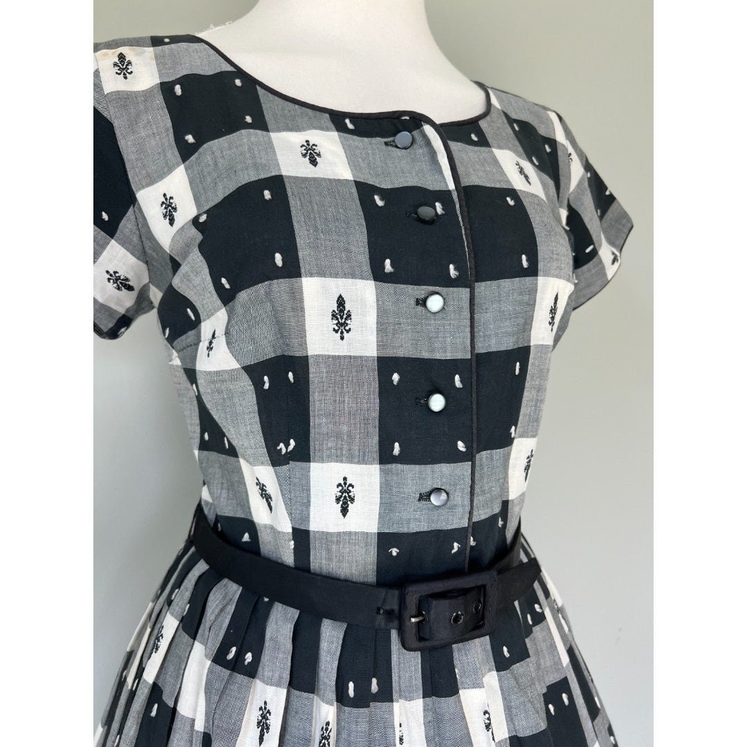 1950s Black & White Back to School Teacher's Buffalo Plaid Dress Sz ...
