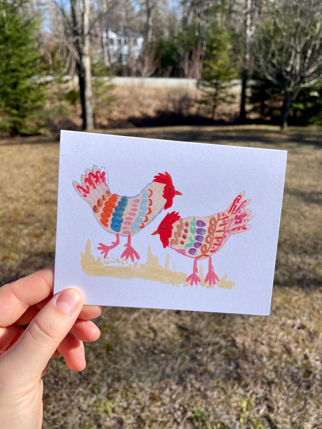 Colorful Chickens Card - Etsy