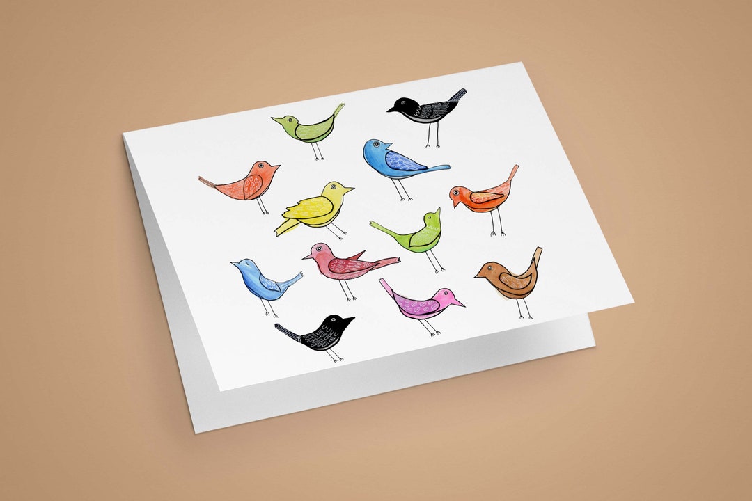 Colorful Birds Cards - Etsy