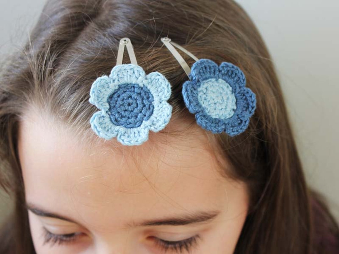 Crochet Flower Snap Hair Clips Set of 2 only Free shipping | Etsy
