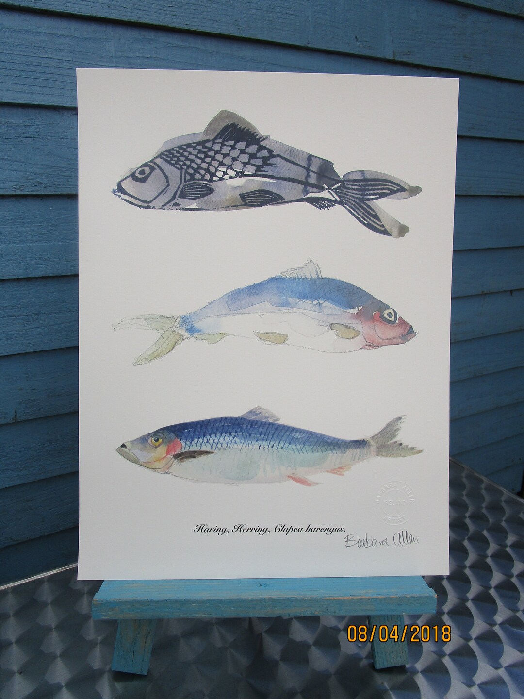 Three Herring Print: Hand-coloured Linocut & Watercolour Paintings - Etsy