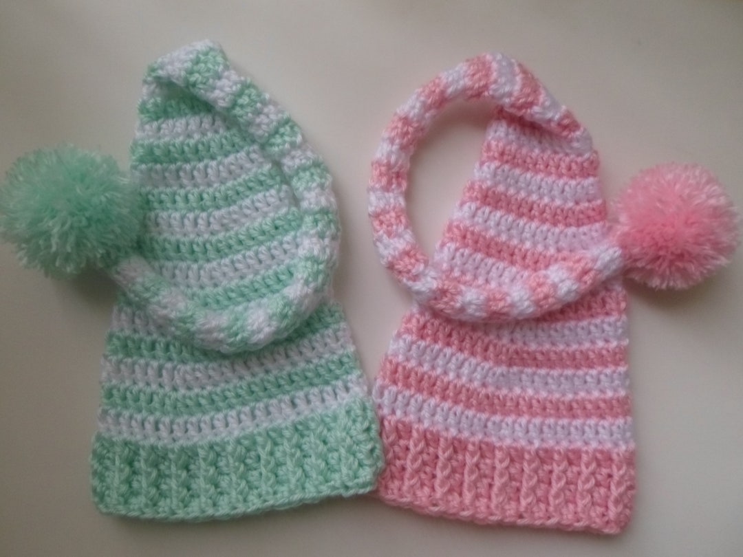 Crochet Twin Stocking Elf Baby Hats: Custom Color Newborn Photo Prop ...