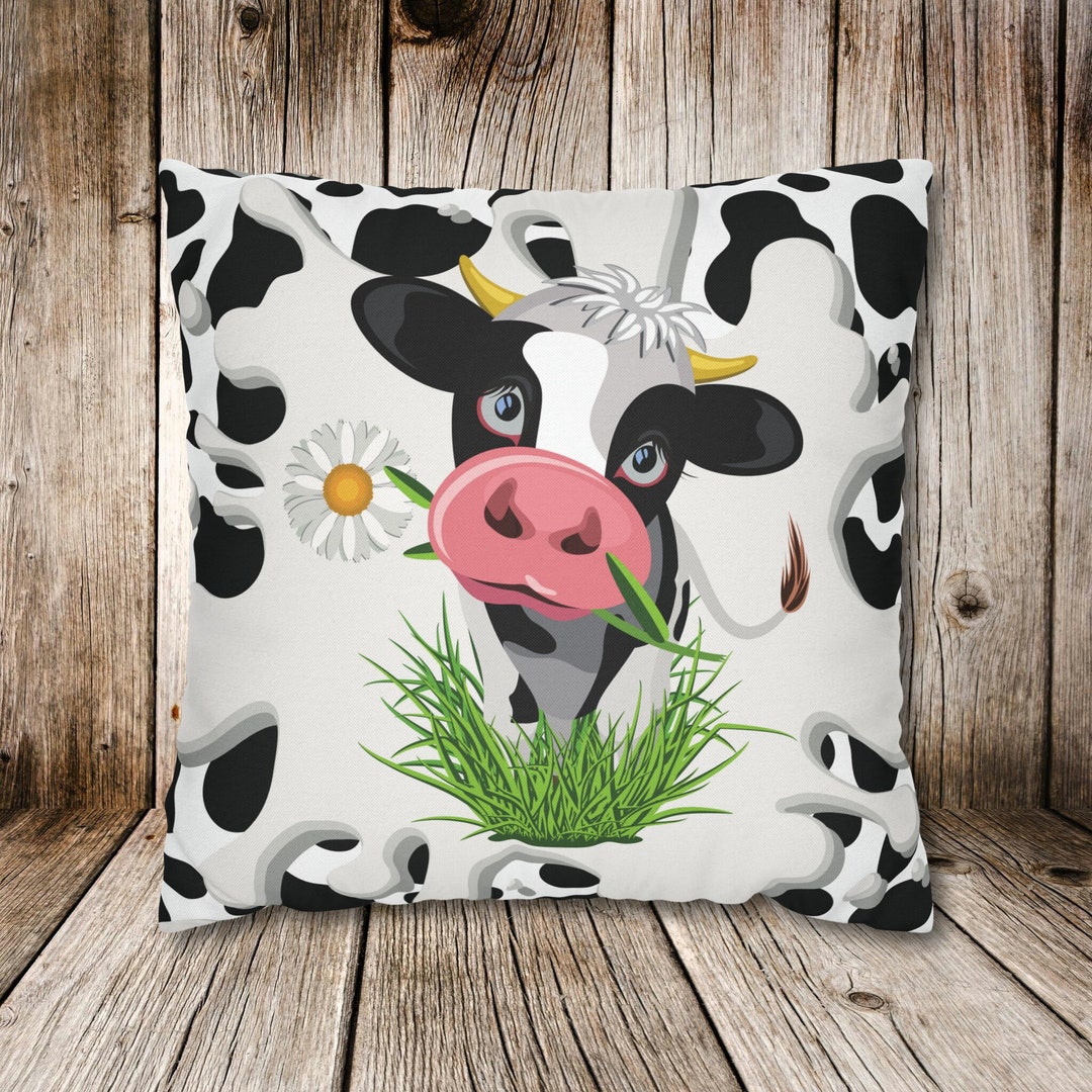 Square Cow Pillow Cover, Cute Cow Lovers Gift, Farm Animal Decor ...