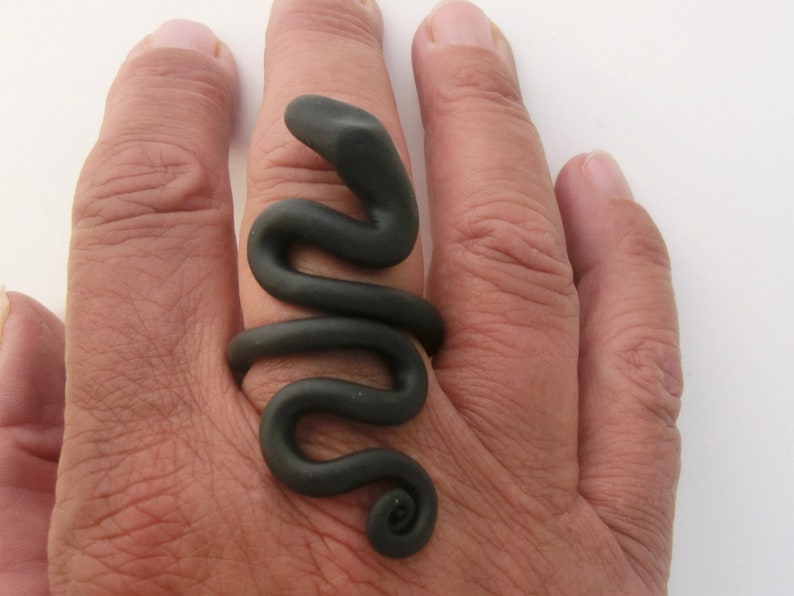Black Snake Ring/ Flexible Polymer Clay/ Can Bend Out/ Different Shapes ...
