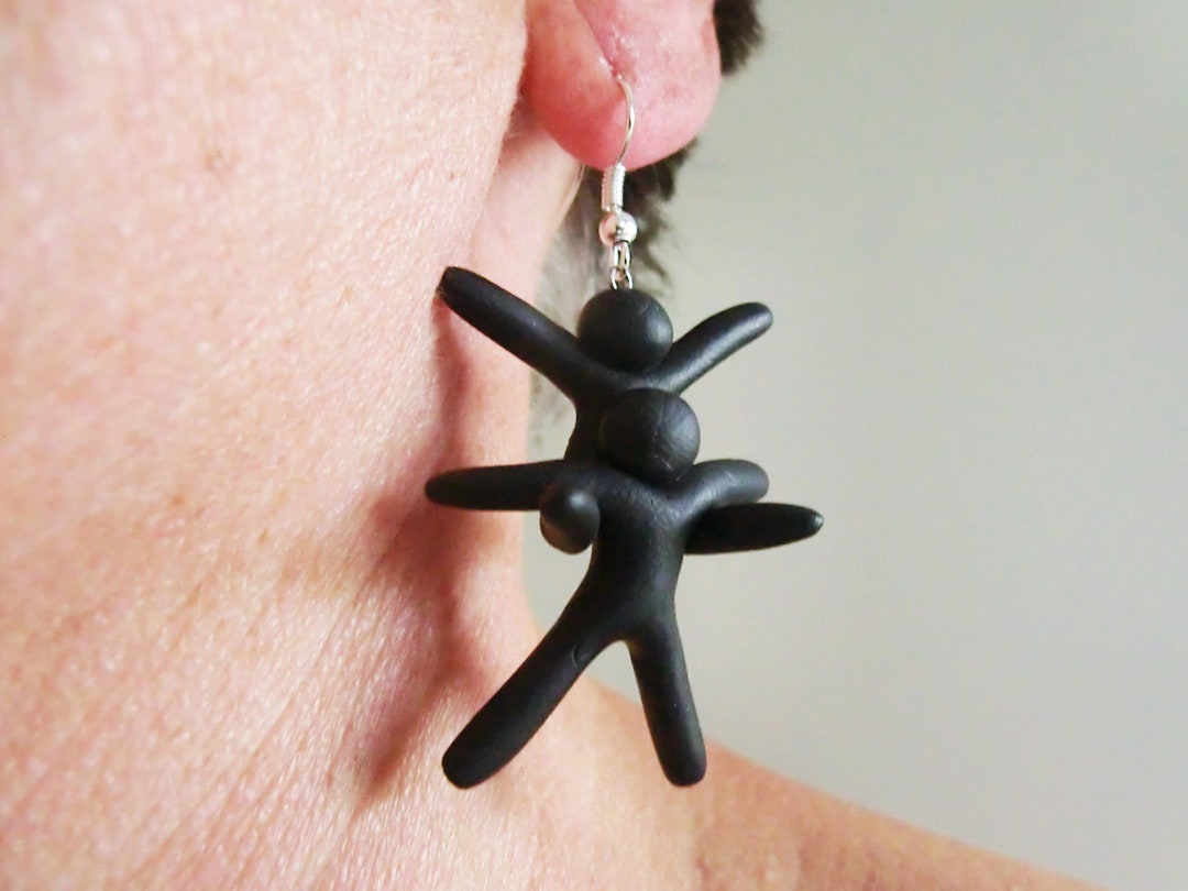 Black Acrobatic Puppets/ Dangling Earrings/ One Polymer Puppet is ...