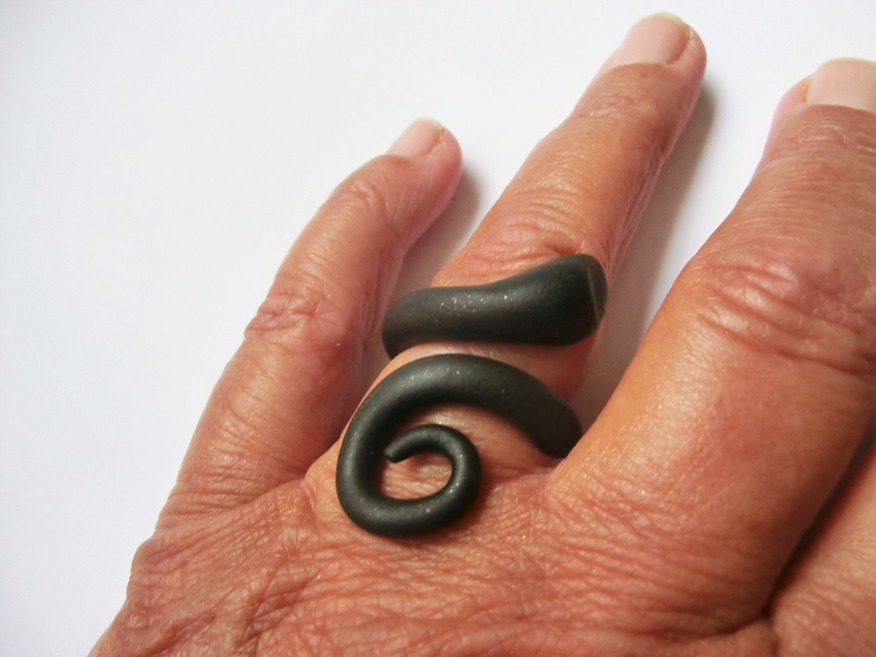 Black Snake Ring/ Flexible Polymer Clay/ Can Bend Out/ Different Shapes ...