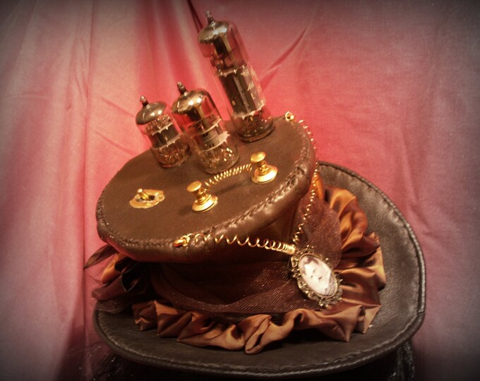 Tesla Top Hat. Brown Leather Mini Top Hat With Vacuum Tubes. - Etsy