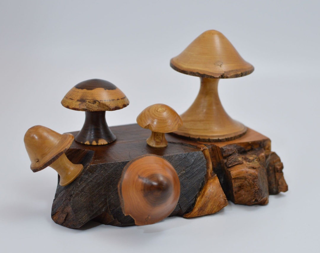 Wooden Sculpture Mushrooms Toadstools Vintage Fungi Wood Etsy