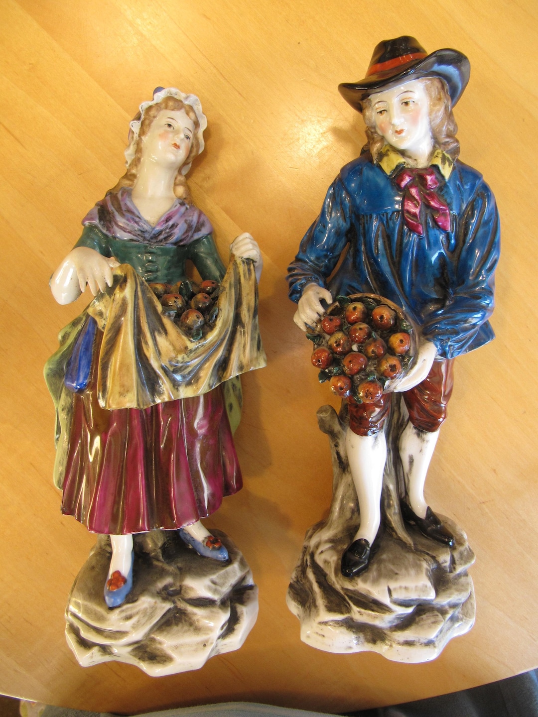 CHELSEA Gold Anchor English Large Porcelain Figurines by the Pair Apple ...