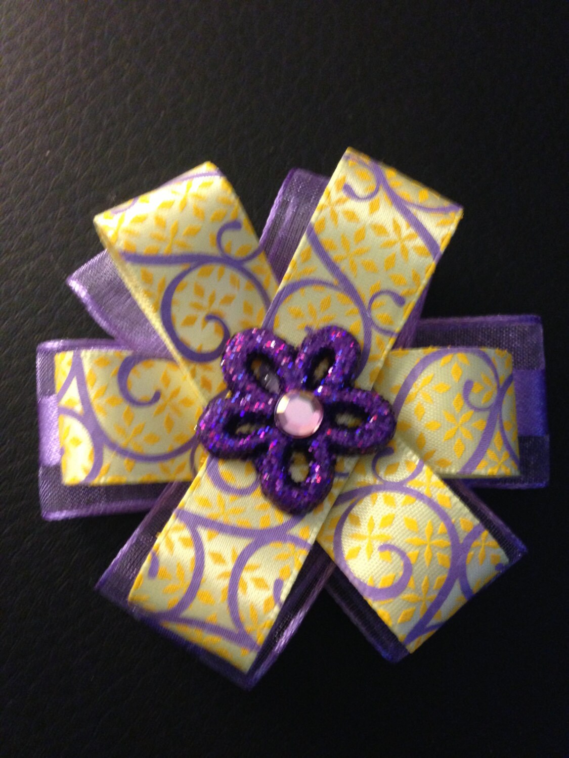 Purple and yellow flower hair bow | Etsy