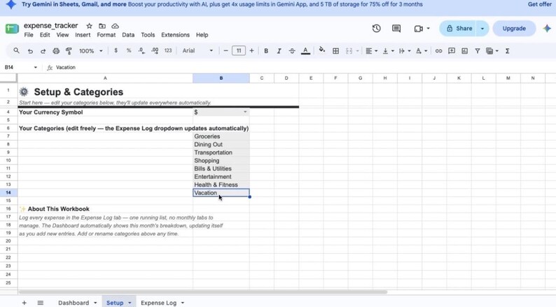 Expense Tracker Spreadsheet | Google Sheets Spending Tracker With Auto ...