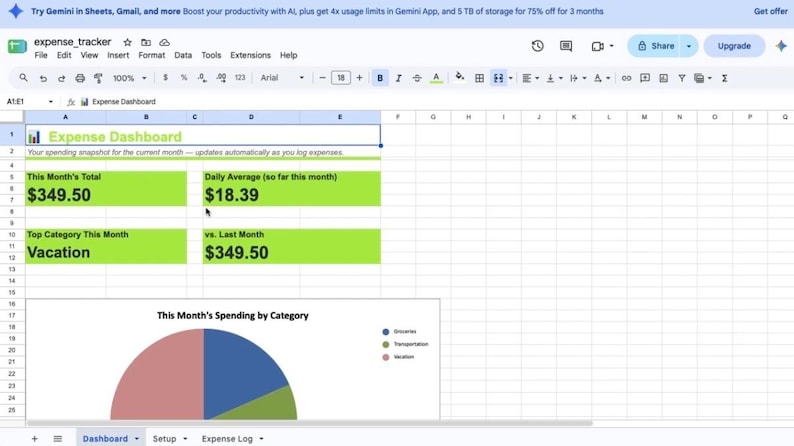 Expense Tracker Spreadsheet | Google Sheets Spending Tracker With Auto ...