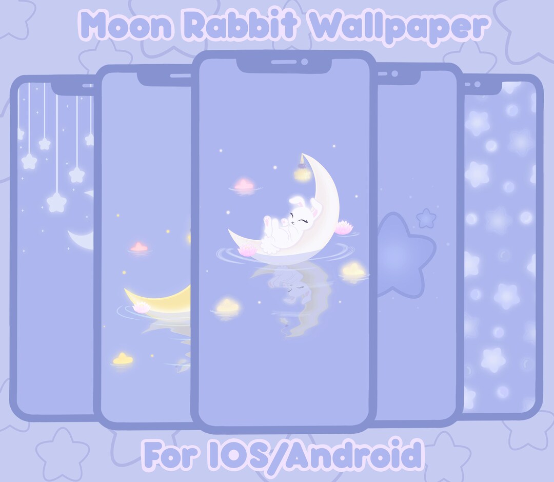 Moon Rabbit (blue) Wallpaper for Ios/android - Etsy