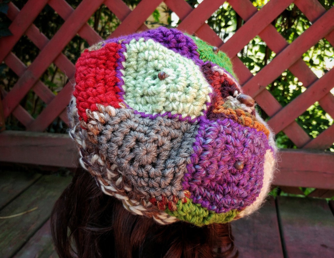 Patchwork Hat With Hidden Stash Pocket- Crochet, Slouchy, Beret - Etsy