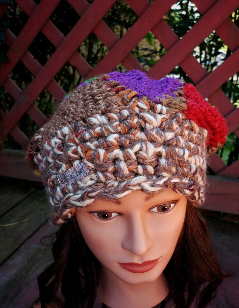 Patchwork Hat With Hidden Stash Pocket- Crochet, Slouchy, Beret - Etsy