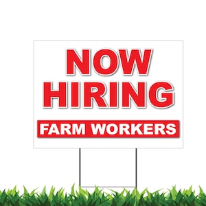 Now Hiring Farm Workers Yard Sign, Printed 2-sided -12x18, 24x18 or ...