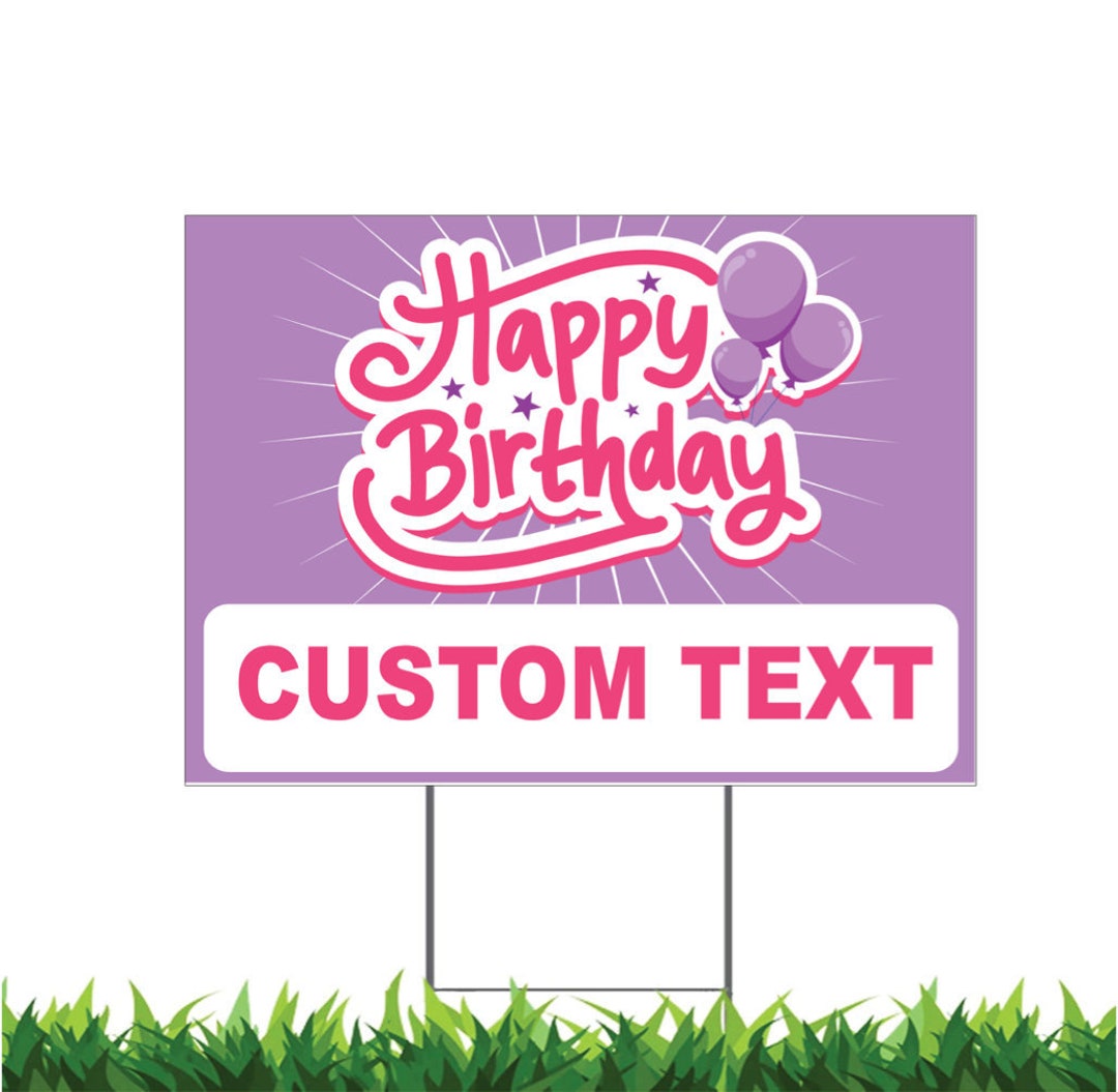 Custom Happy Birthday Sign, Pink and Purple, 18x24-inch Yard Sign Metal ...