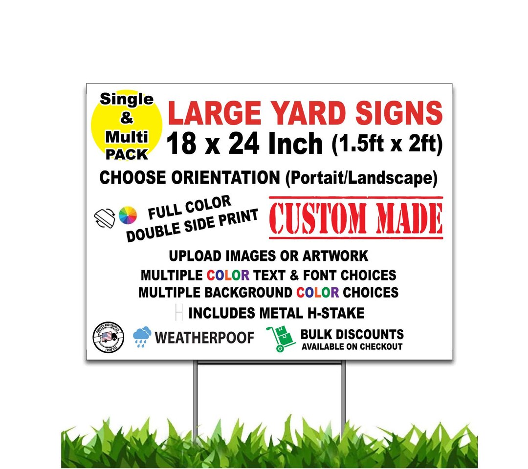 Custom Yard Sign, Full Color Double Sided, H-stake Included, Outdoor ...