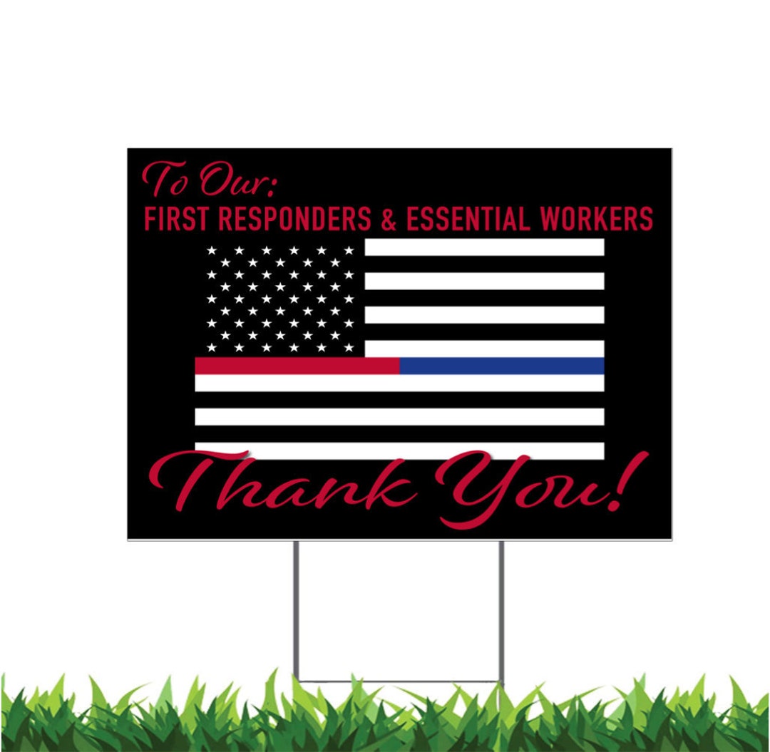 Thank You Stay Safe, First Responders, Essential Workers, Red and Blue ...