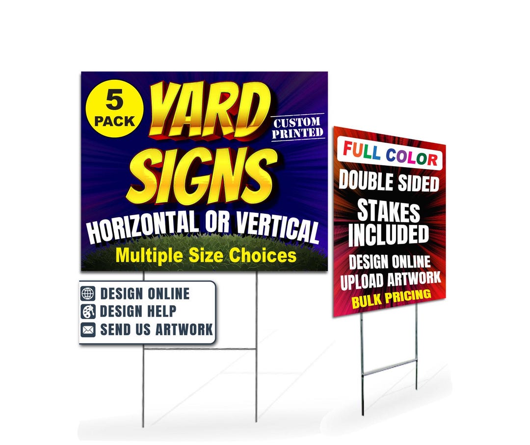 Custom Yard Signs, 5 Pack, Weatherproof, Double-sided, H-stake Included ...