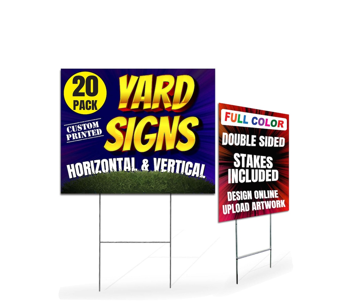 Custom Yard Signs, 20 Pack, 24x18", 12x18", 36x24", Double Sided ...