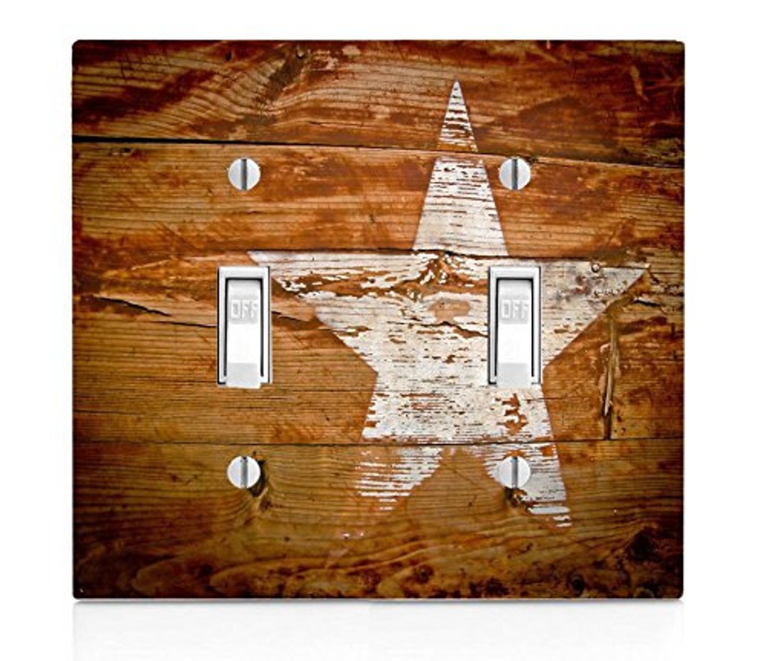 White Star on Wood Background Custom Printed Electrical Outlet Wall ...