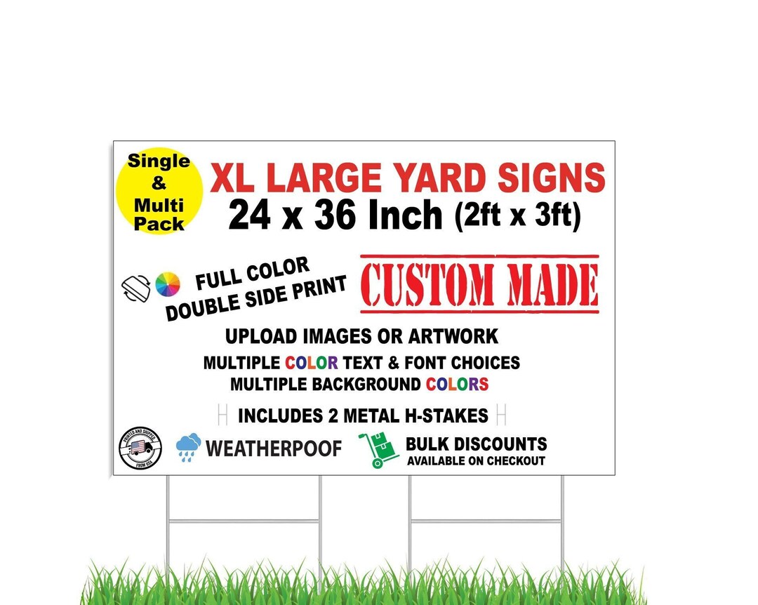 Custom Yard Sign 36x24 Inch, Double Sided, Weatherproof, Metal H-stake ...