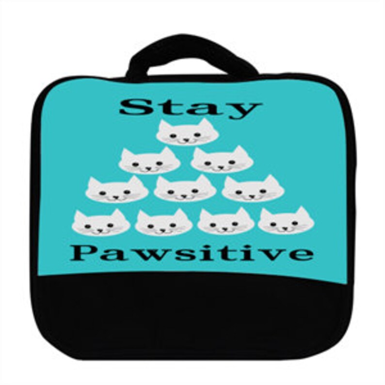 Stay Pawsitive Positive Cat Kitten Kitty Teal Blue Background | Etsy