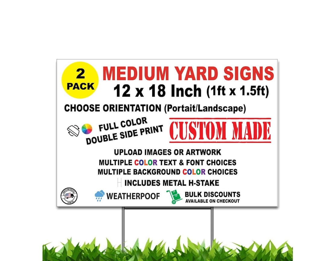Custom Yard Sign, 18x12-inch, Bulk Pack Selection, Double Sided, H ...