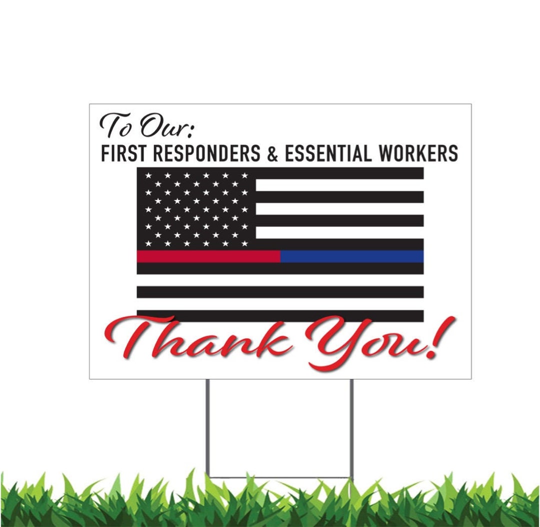 Thank You First Responders Yard Sign: Red & Blue Line Flag - Etsy